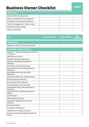 Business Owner Checklist | Inspire Accountants - Small Business ...